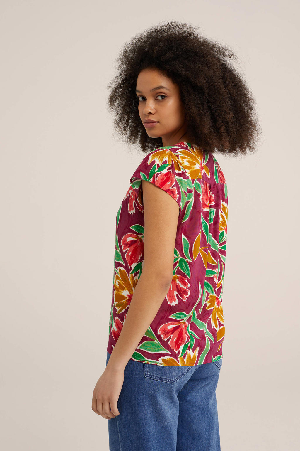 WE Fashion blouse met all over print fuchsia,rood,groen | wehkamp