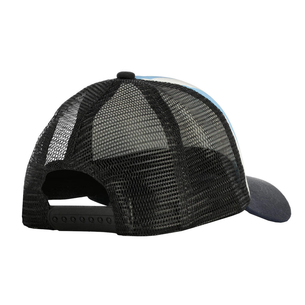 Vingino x Messi gestreepte pet met logo blauw/wit | wehkamp