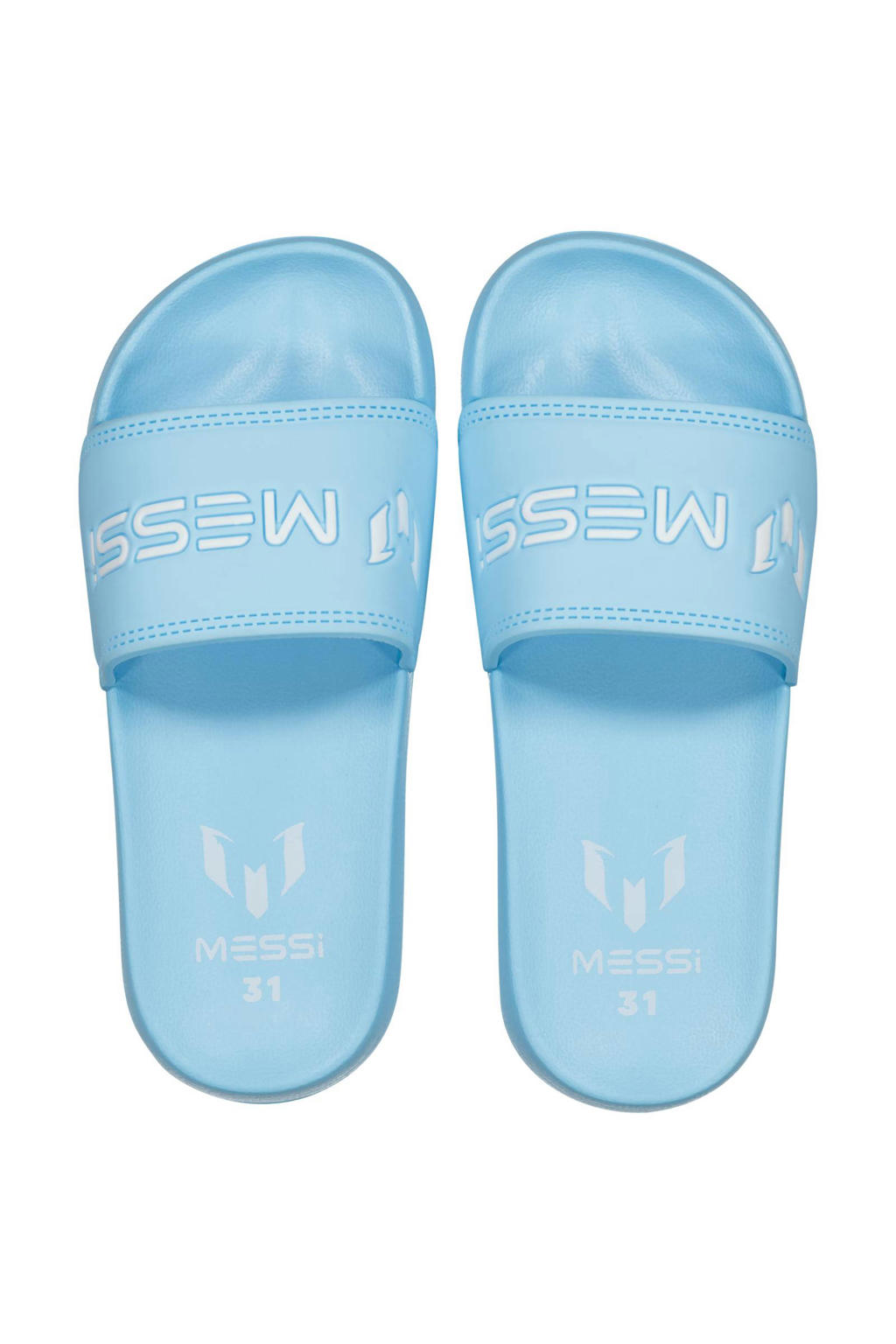 Vingino x Messi Sane slipper met logo lichtblauw | wehkamp