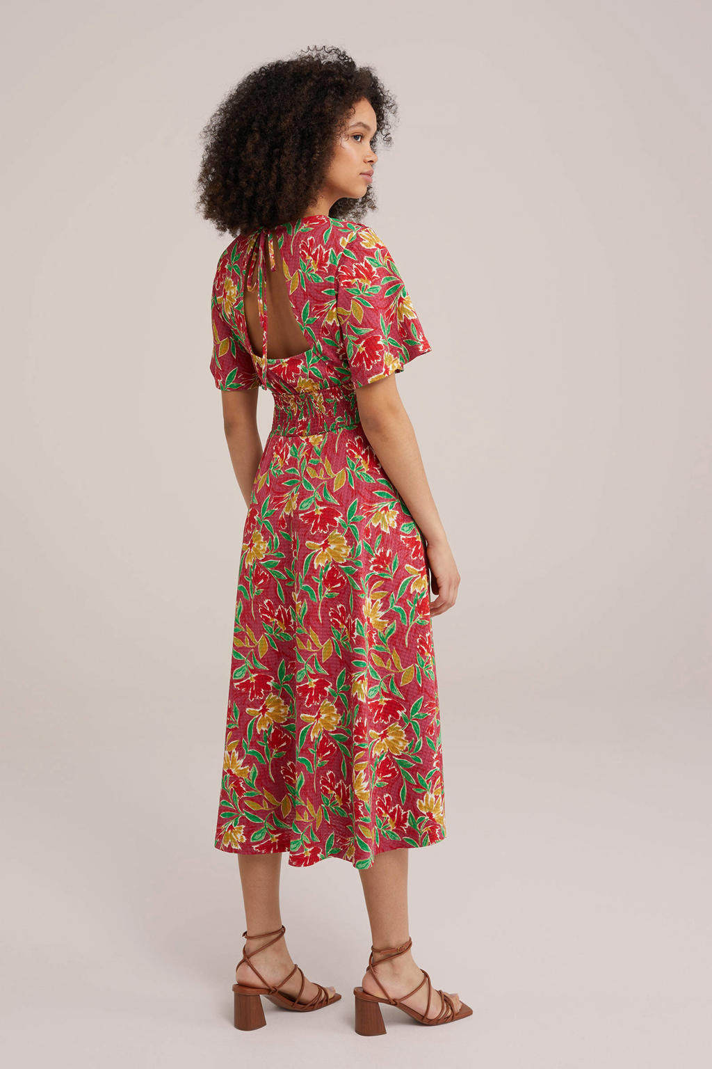 WE Fashion A-lijn jurk met all over print roze/groen | wehkamp