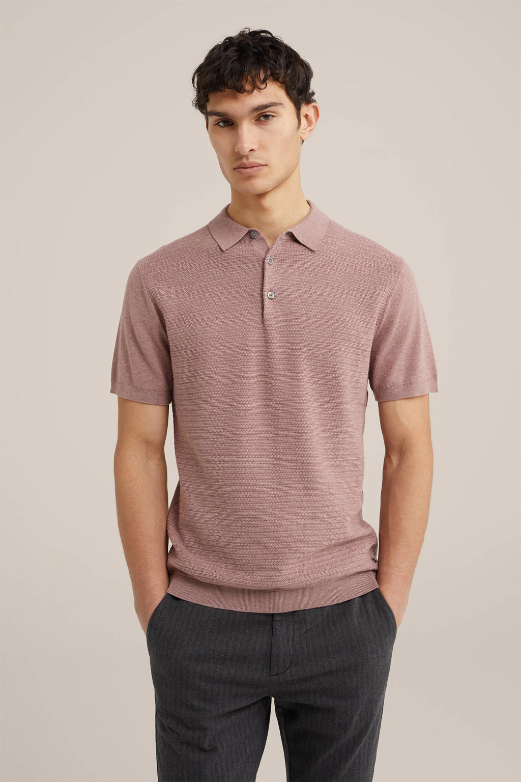 WE Fashion gemêleerde gebreide regular fit polo mauve | wehkamp