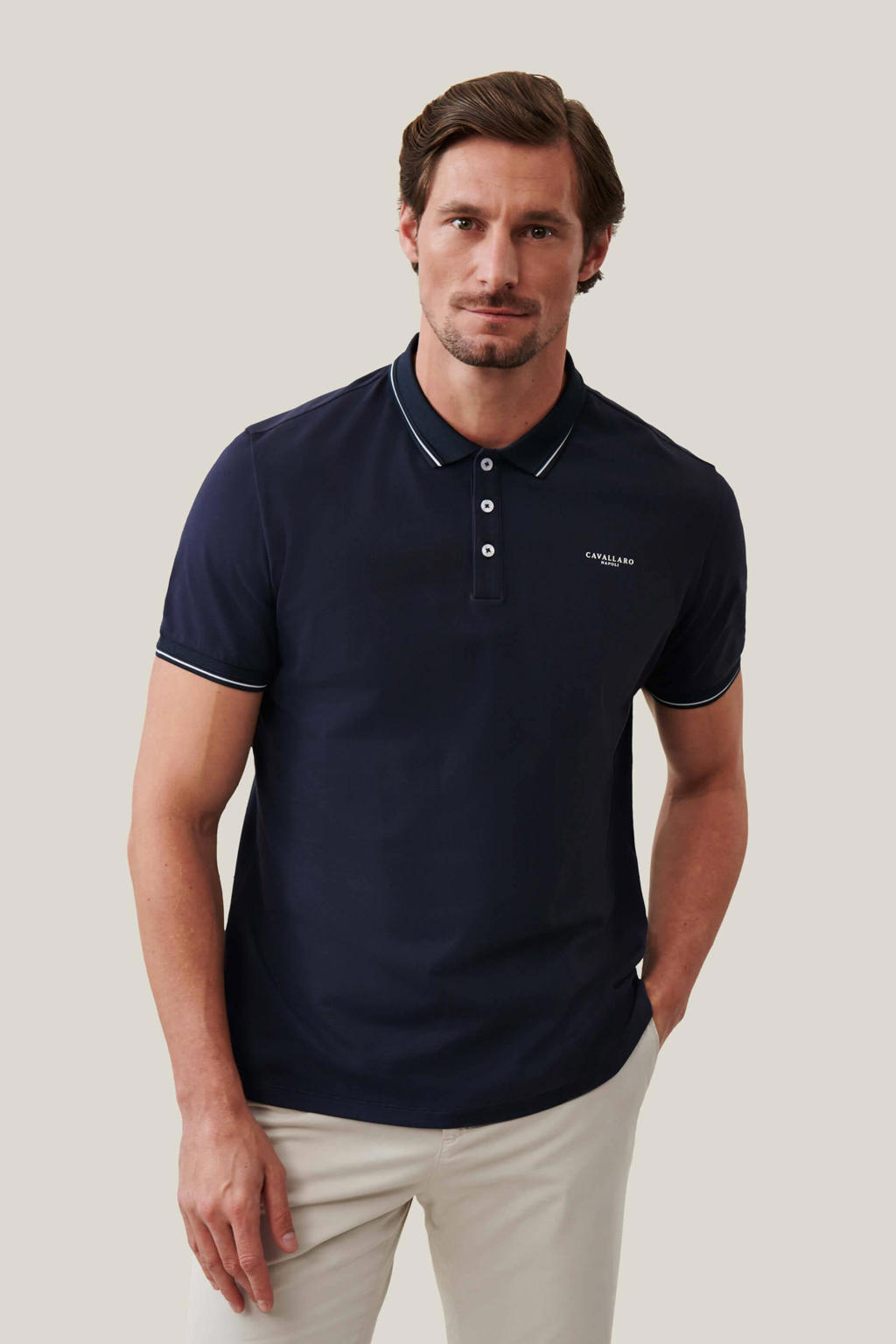 Cavallaro Napoli regular fit polo Andrio met contrastbies dark blue ...