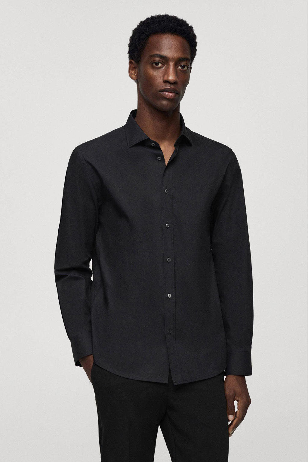 Mango Man slim fit overhemd zwart | wehkamp