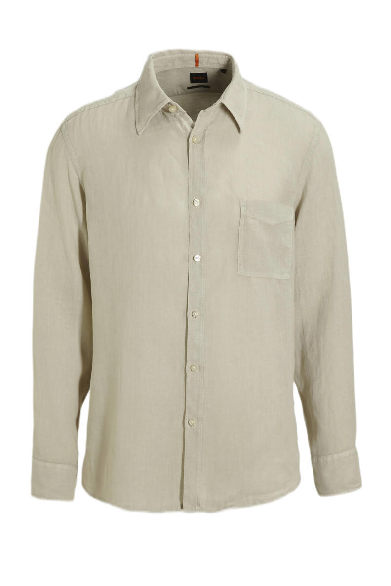 BOSS regular fit linnen overhemd beige | wehkamp