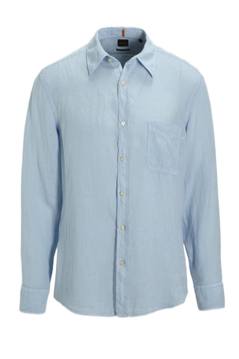 BOSS regular fit linnen overhemd light blue | wehkamp