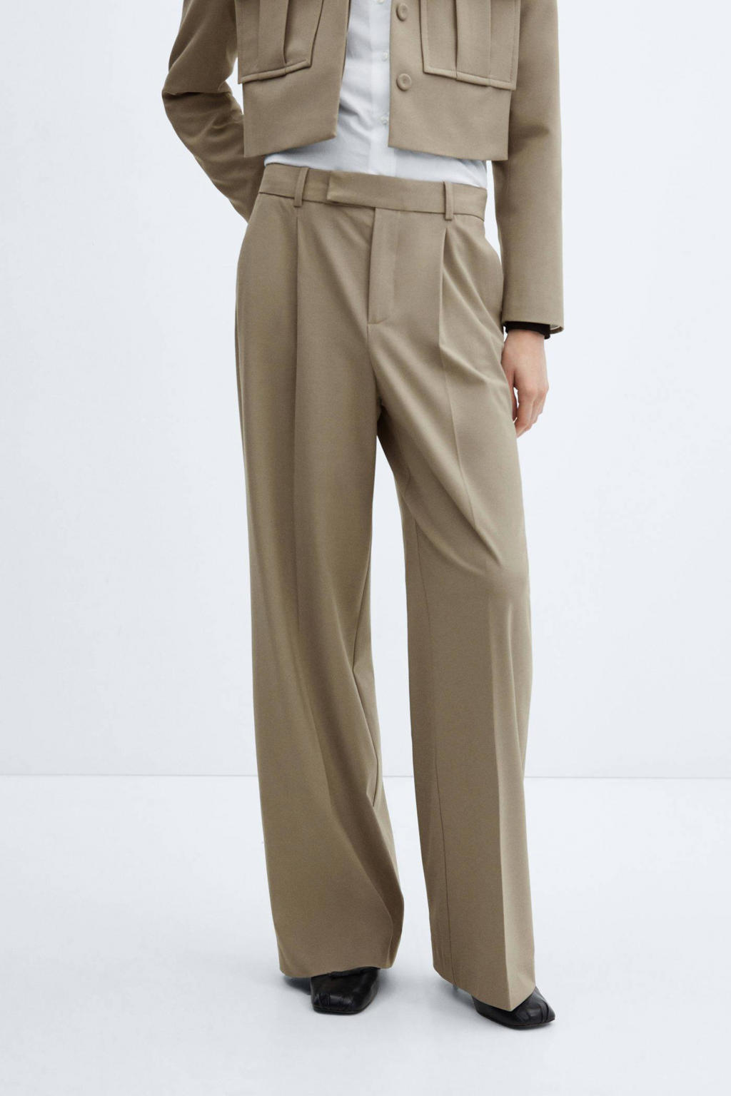 Mango wide leg pantalon taupe | wehkamp