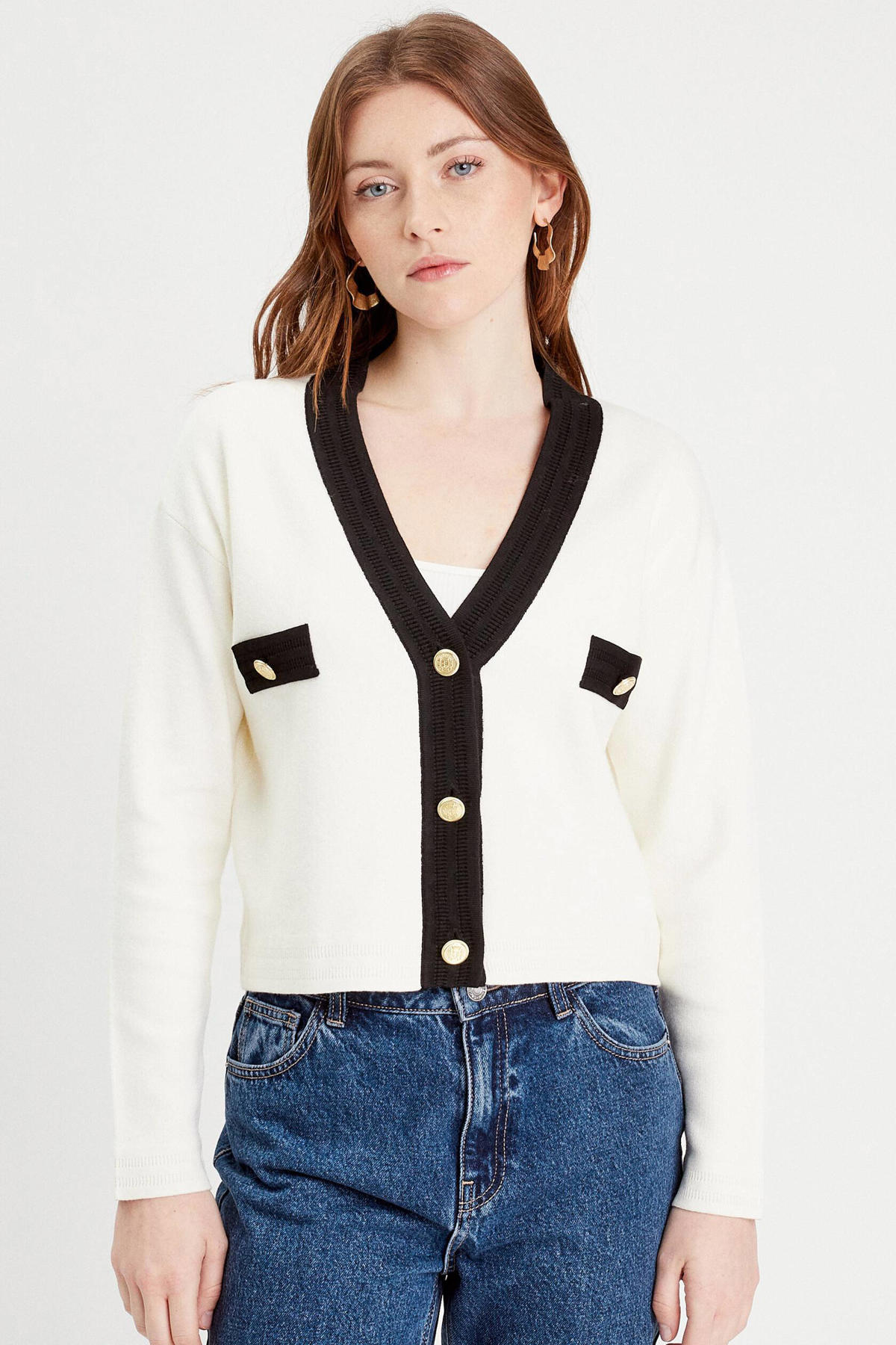 Cache Cache vest met contrastbies ecru/zwart | wehkamp