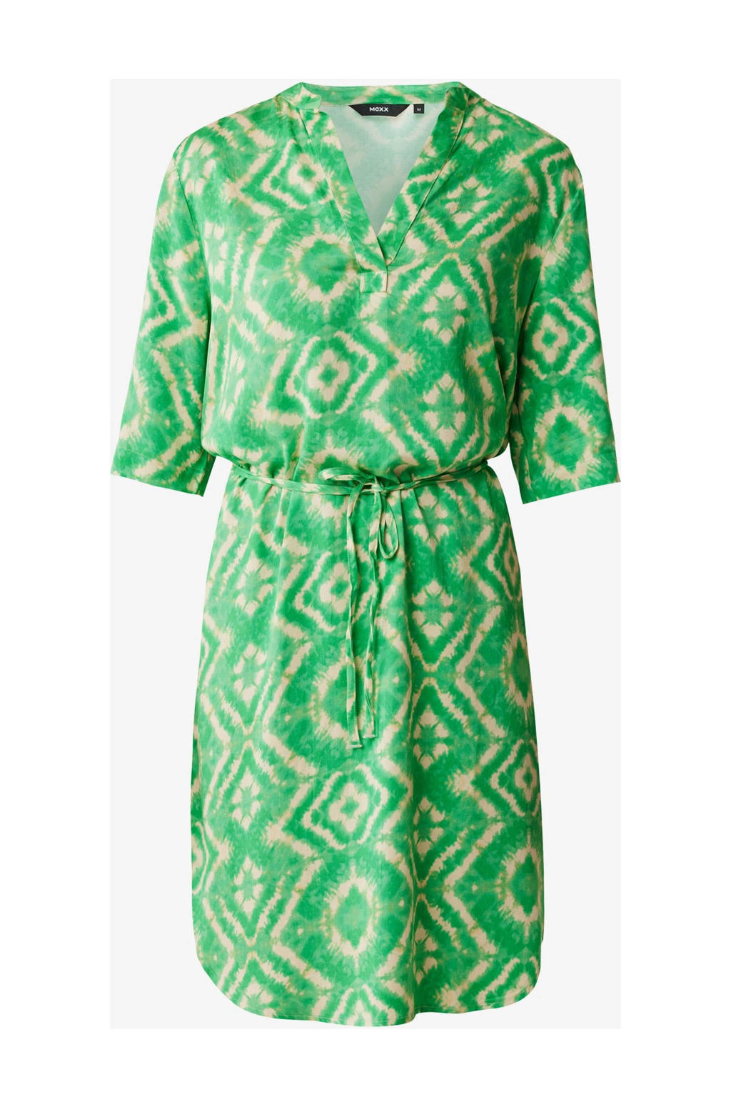 Mexx jurk met all over print en ceintuur groen/wit | wehkamp