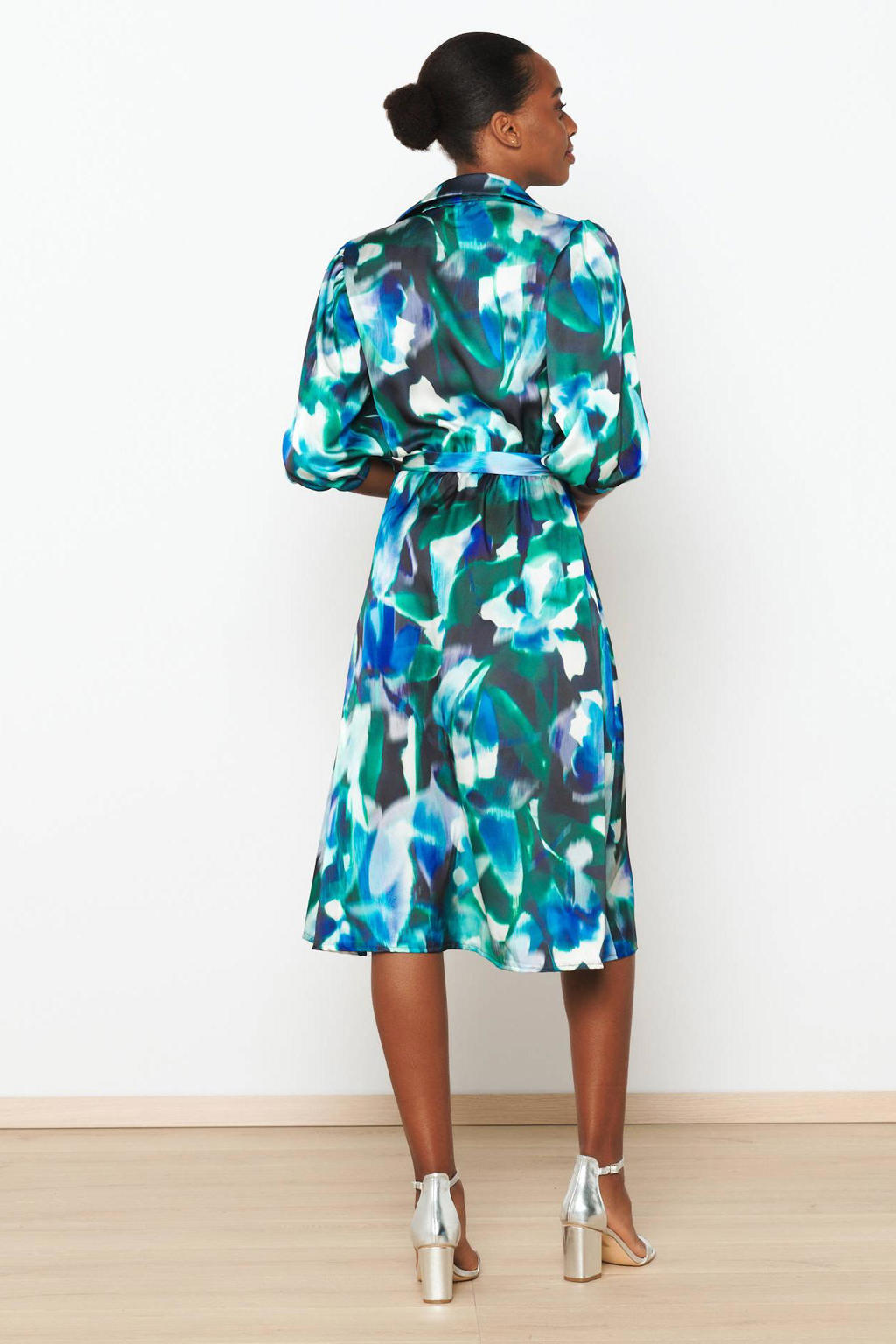 LOLALIZA blousejurk met all over print en ceintuur blauw/groen | wehkamp