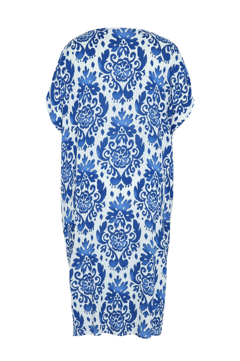 Paprika jurk met all over print blauw/ecru | wehkamp