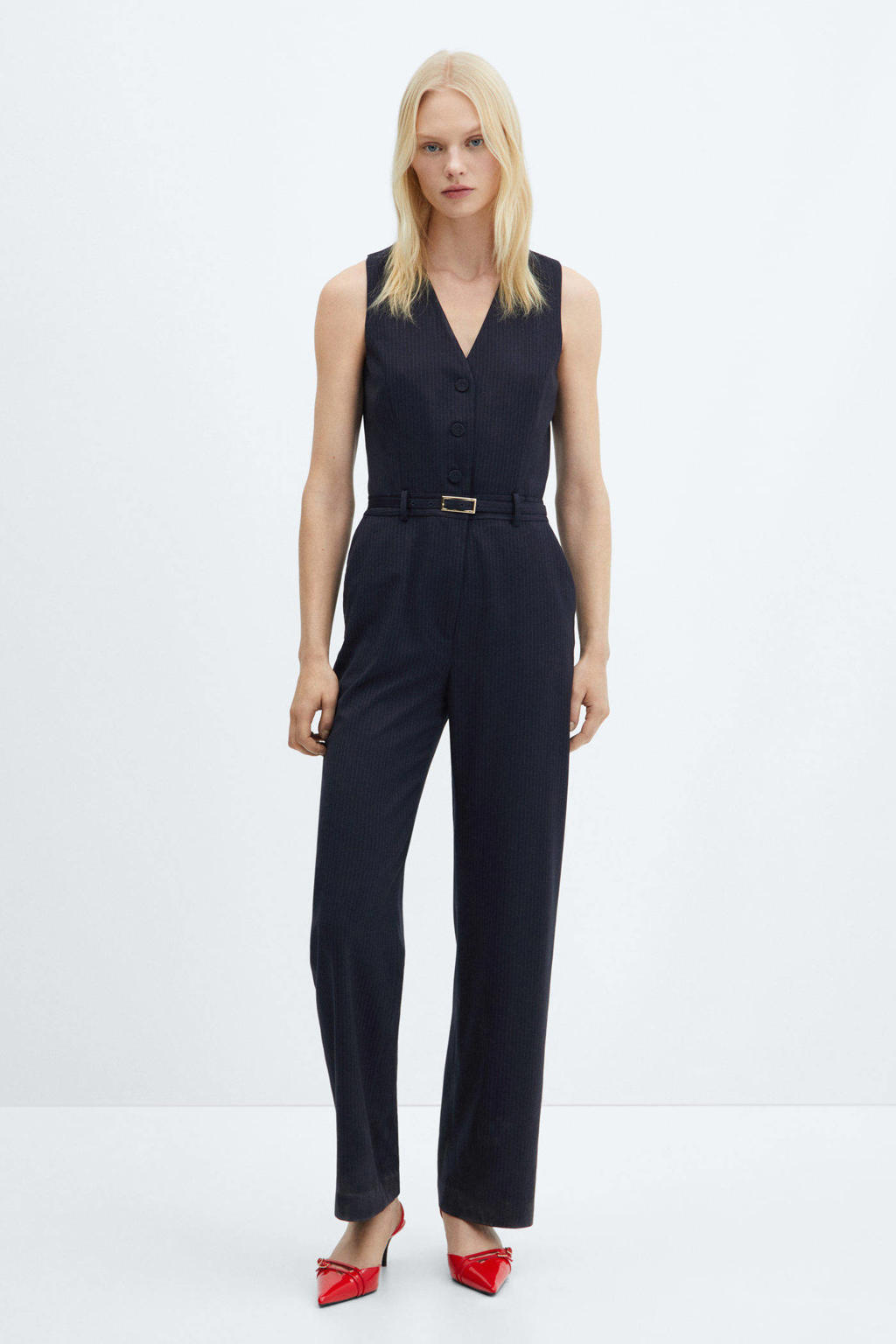 Mango jumpsuit met krijtstreep marine | wehkamp