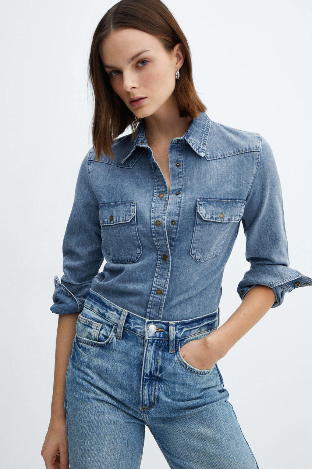 Mango denim blouse light blue denim | wehkamp