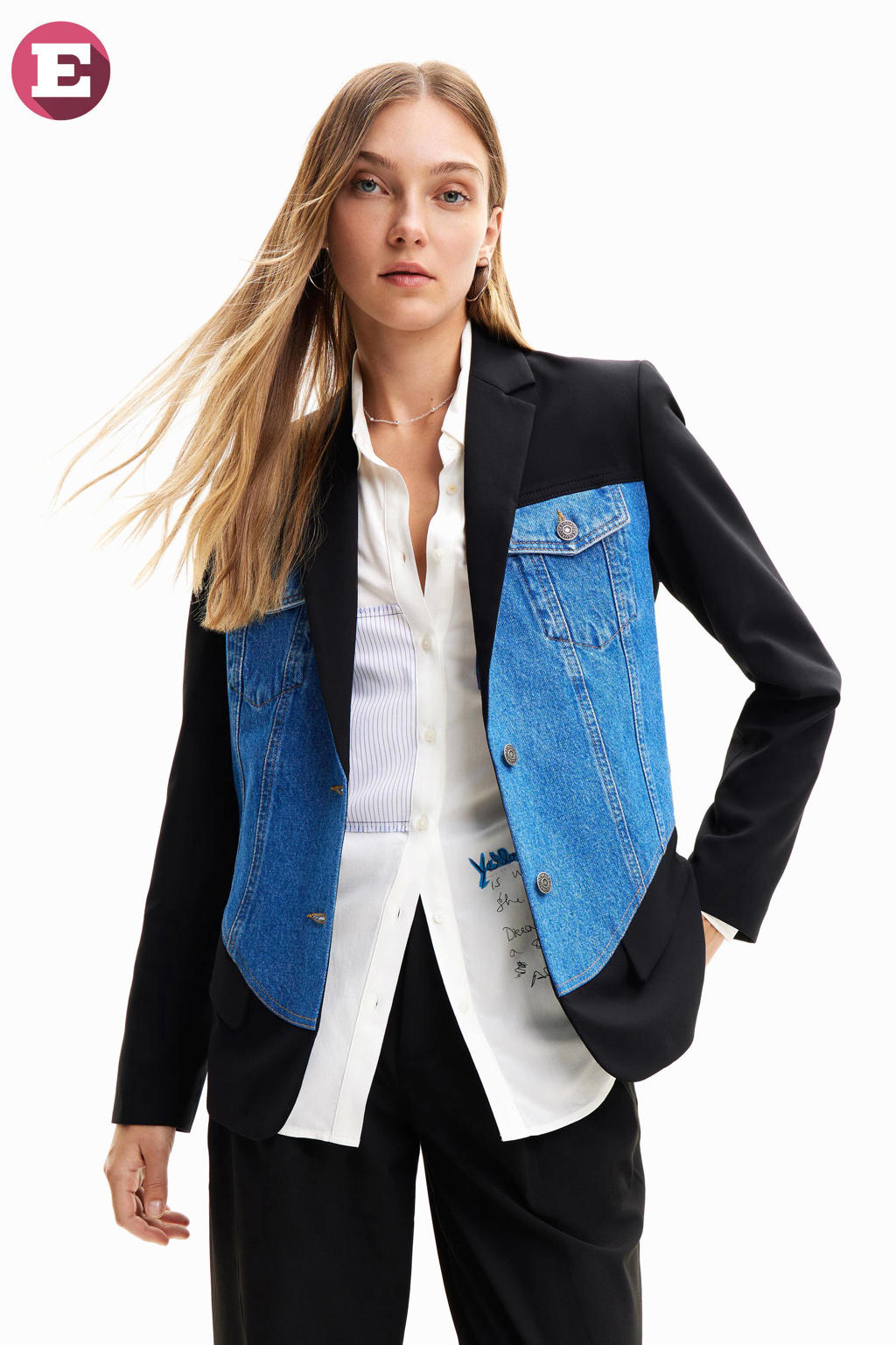 Desigual rechtvallende blazer denim black wash(5162) | wehkamp
