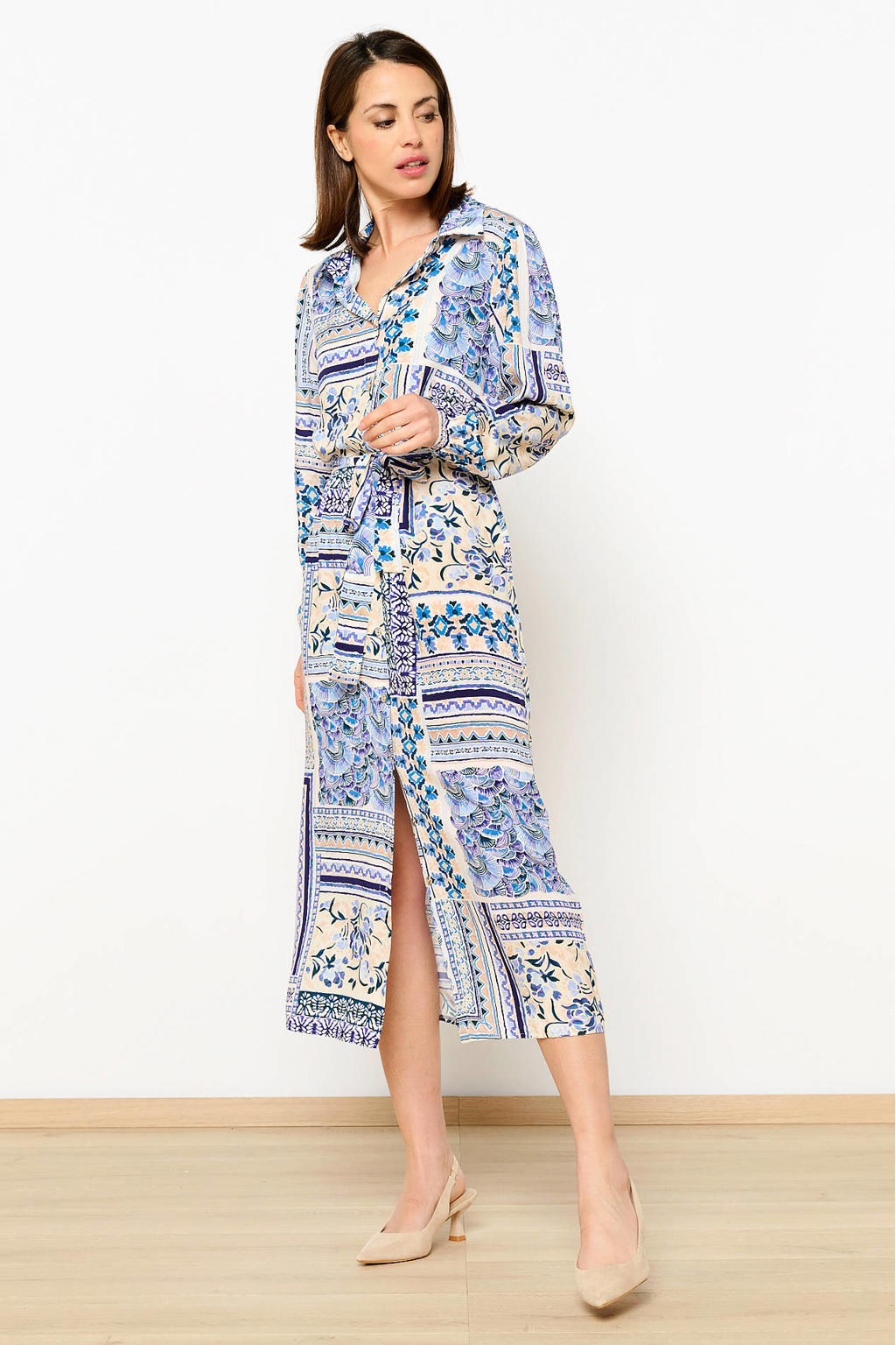 LOLALIZA blousejurk met paisleyprint en ceintuur ecru/blauw | wehkamp