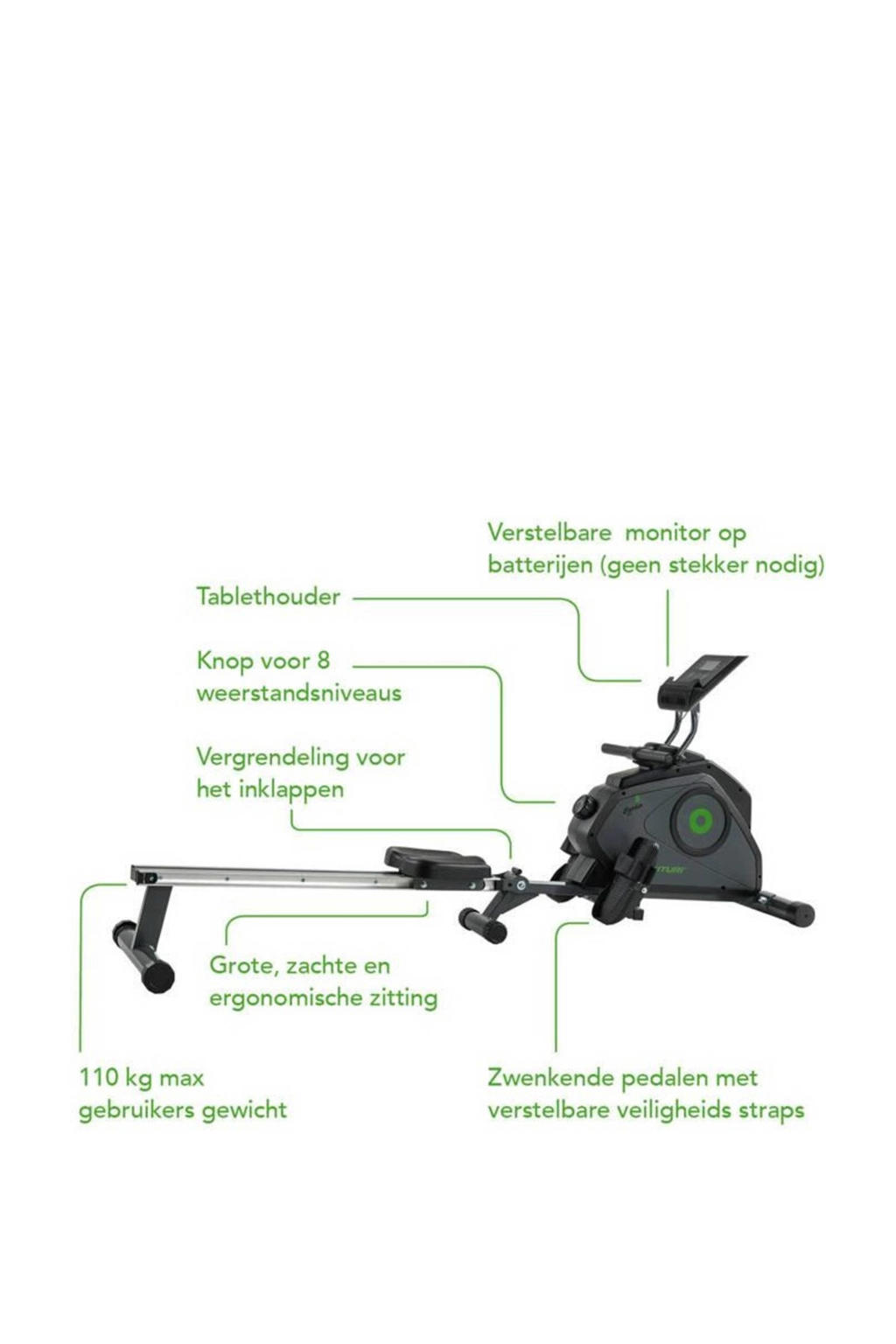 Tunturi roeitrainer Cardio Fit R30 zwart/groen | wehkamp