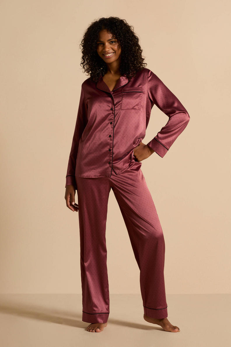 Dreamcovers satijnen pyjama donkerroze | wehkamp