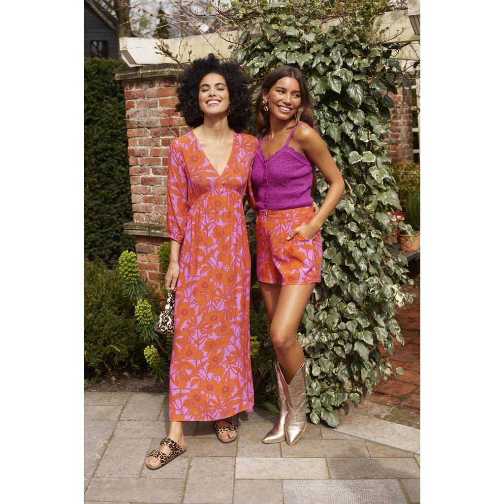 Ydence gebloemde high waist regular fit short Katie lila/ oranje | wehkamp