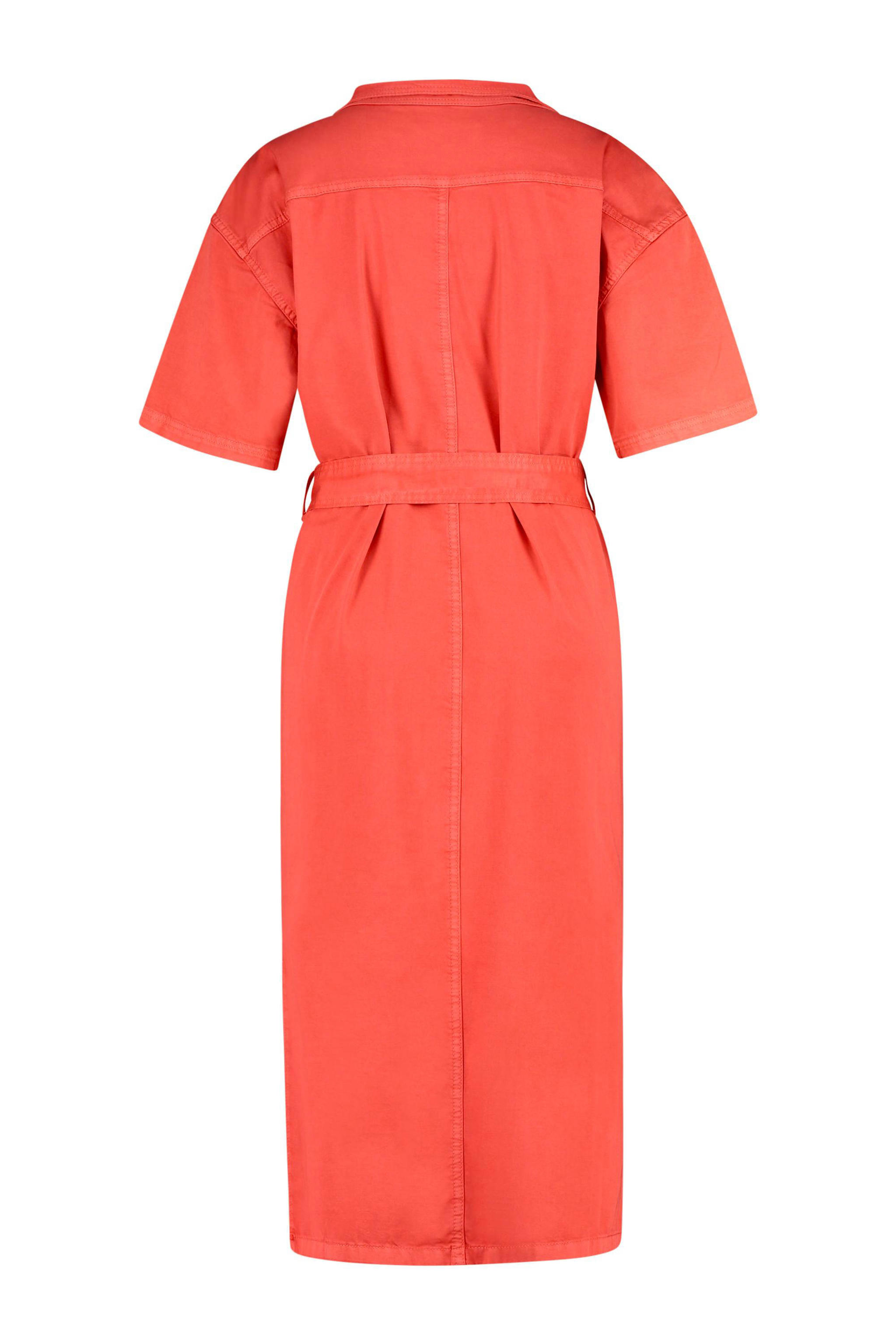 Expresso jurk met ceintuur koraalrood | wehkamp
