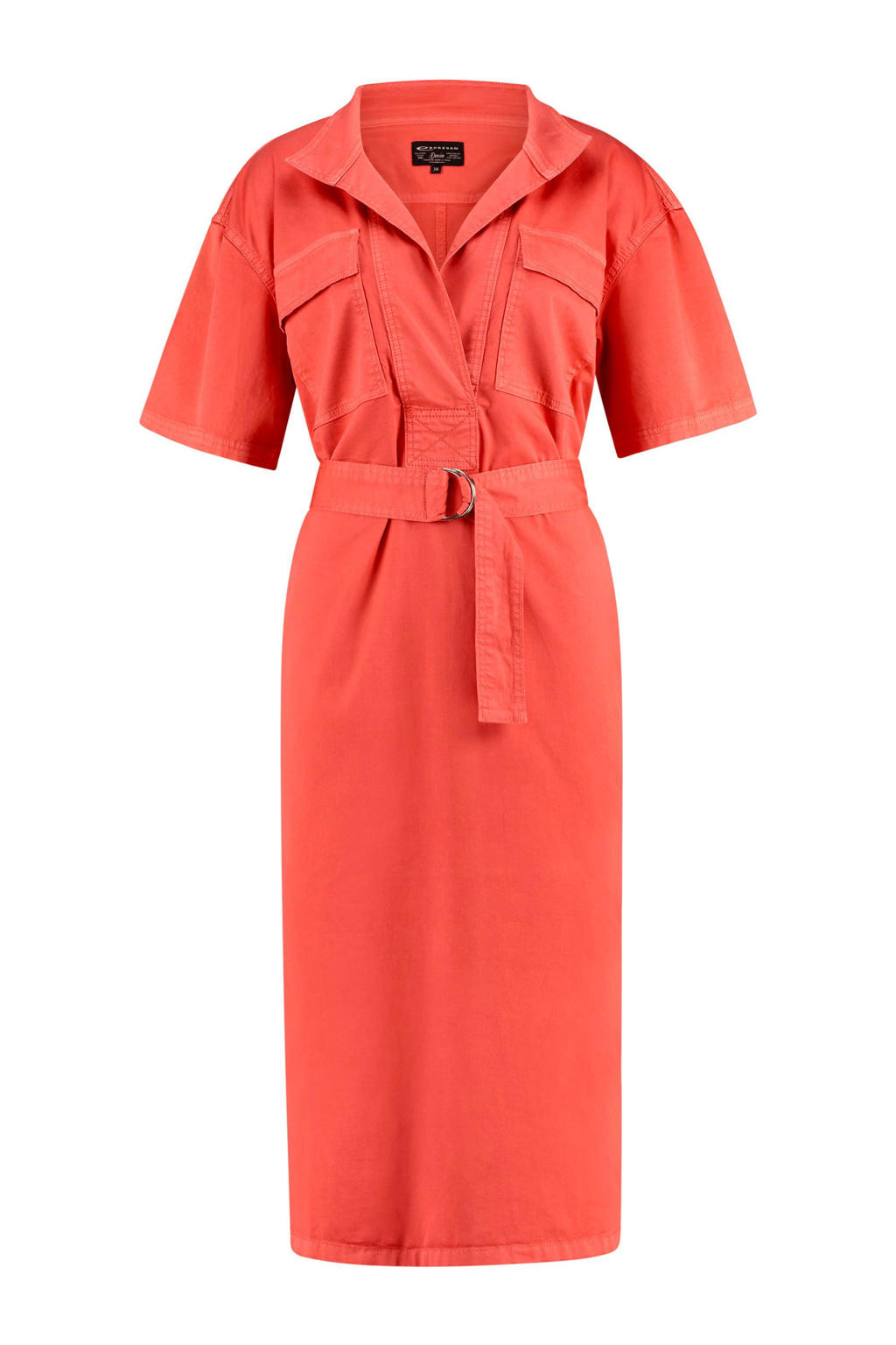 Expresso jurk met ceintuur koraalrood | wehkamp