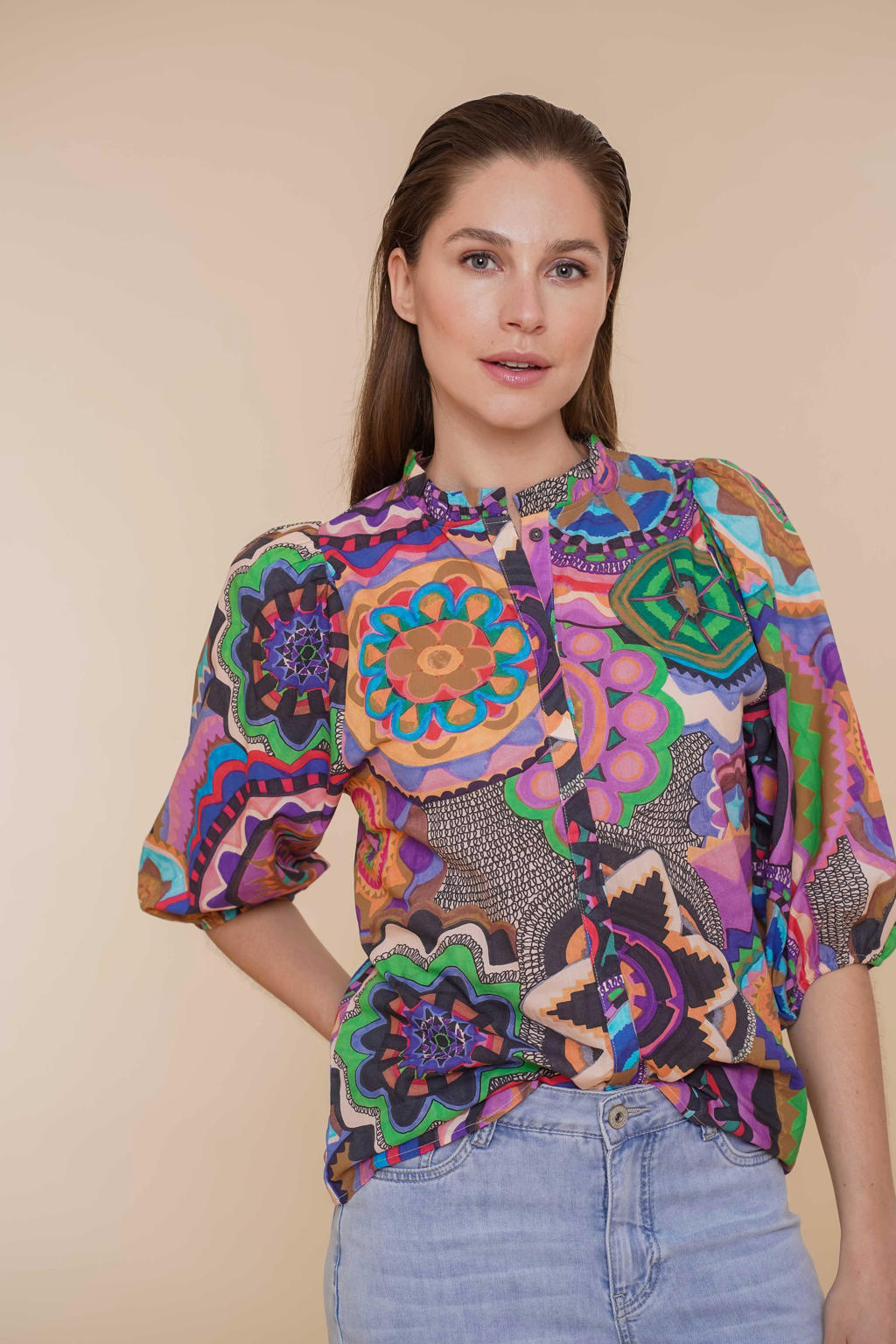 Geisha Blouse Met All Over Print Paars Groen Oranje Wehkamp