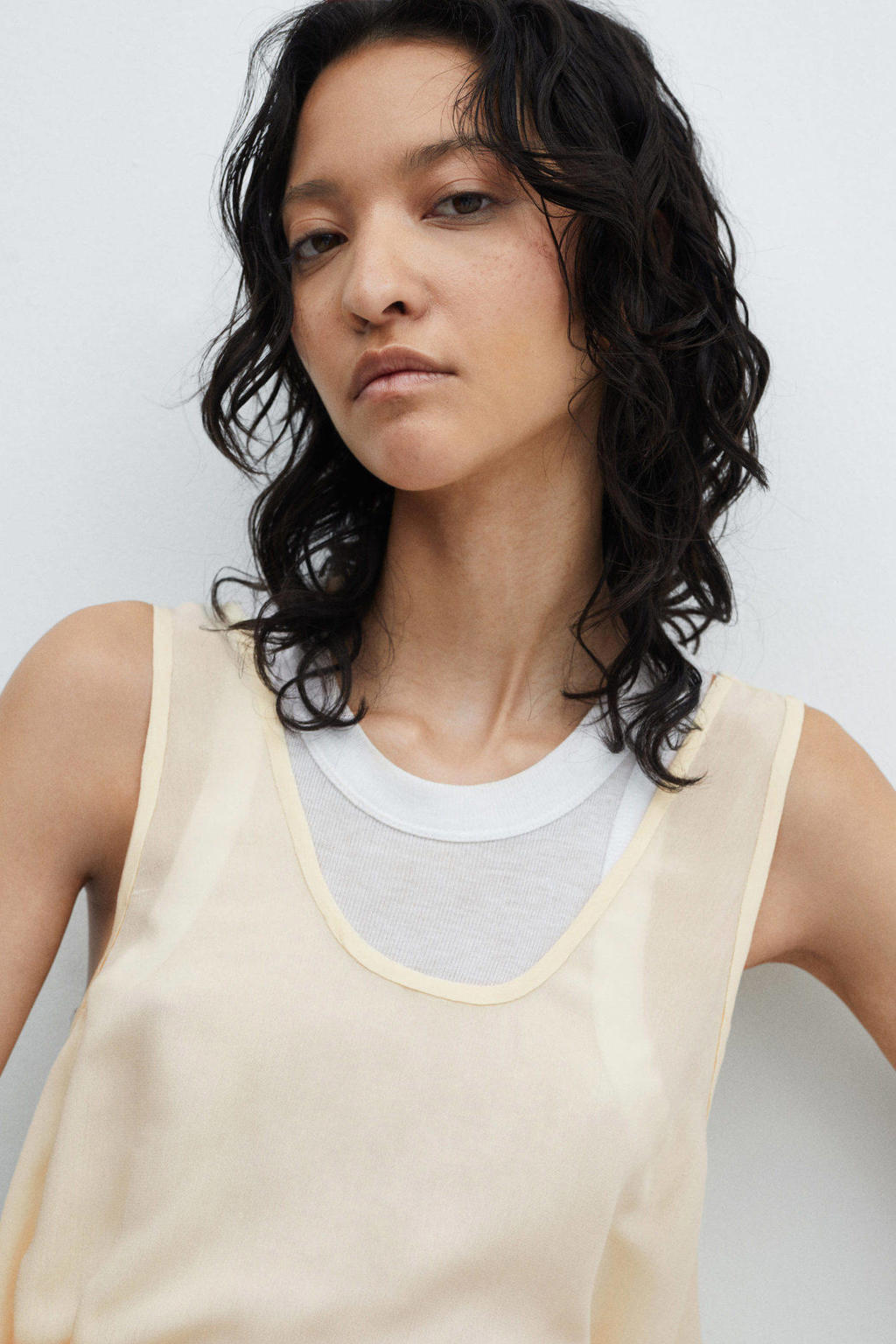 Mango semi-transparante top lichtgeel | wehkamp