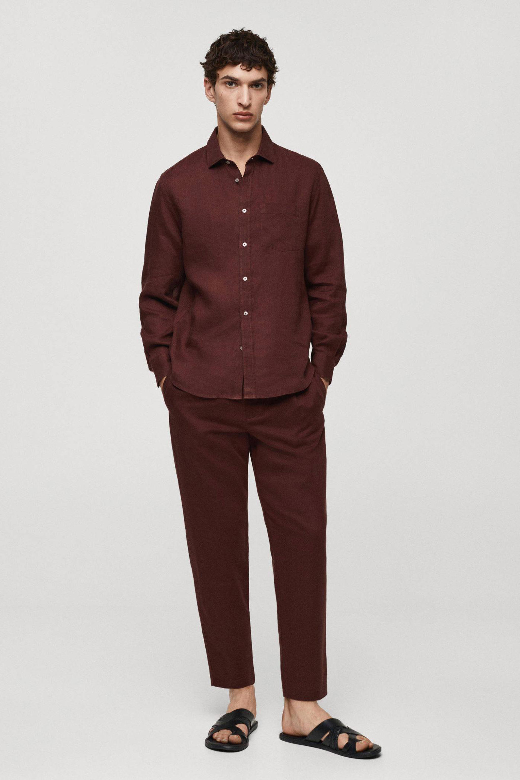 Mango Man regular fit overhemd donkerrood | wehkamp