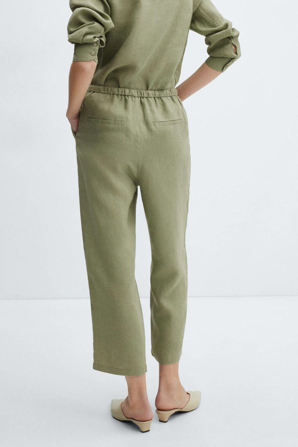 Mango cropped linnen broek groen | wehkamp