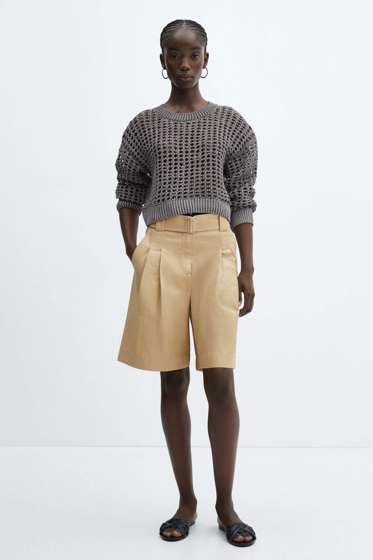 Mango straight fit short lichtbruin | wehkamp