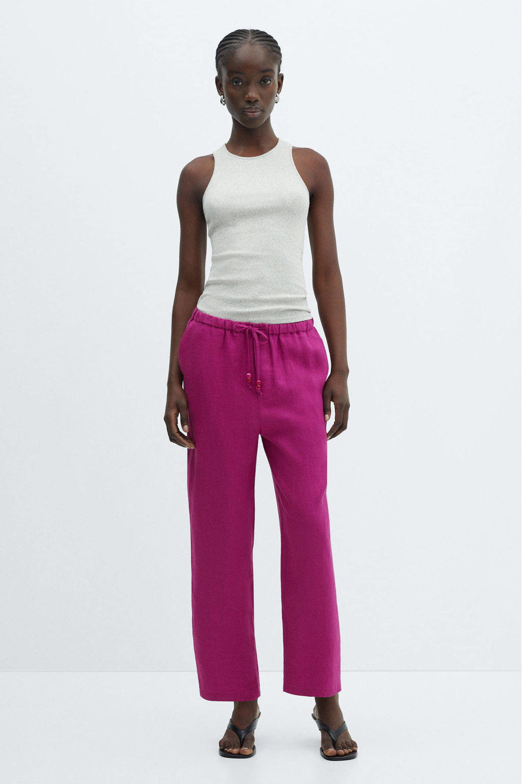 Mango cropped linnen broek fuchsia | wehkamp