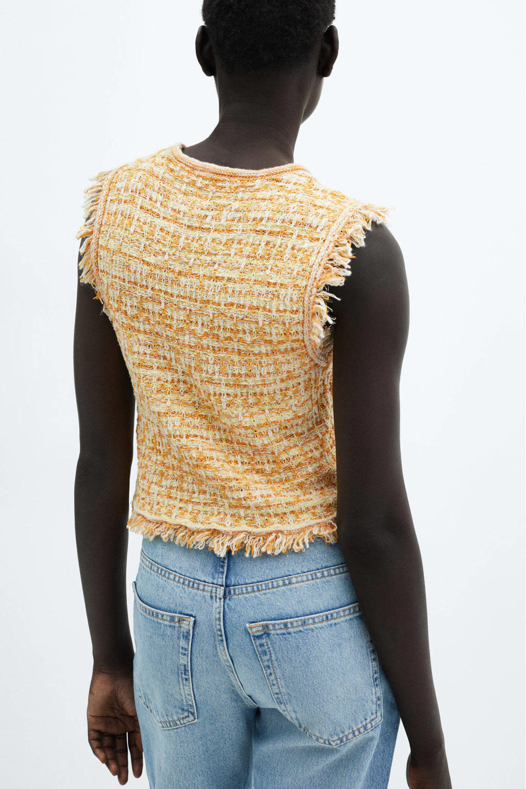 Mango tweed top geel/oranje/ecru | wehkamp