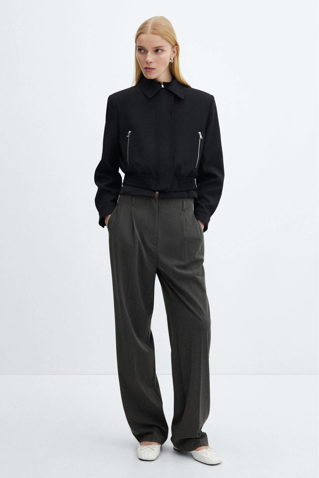 Mango wide leg pantalon antraciet | wehkamp