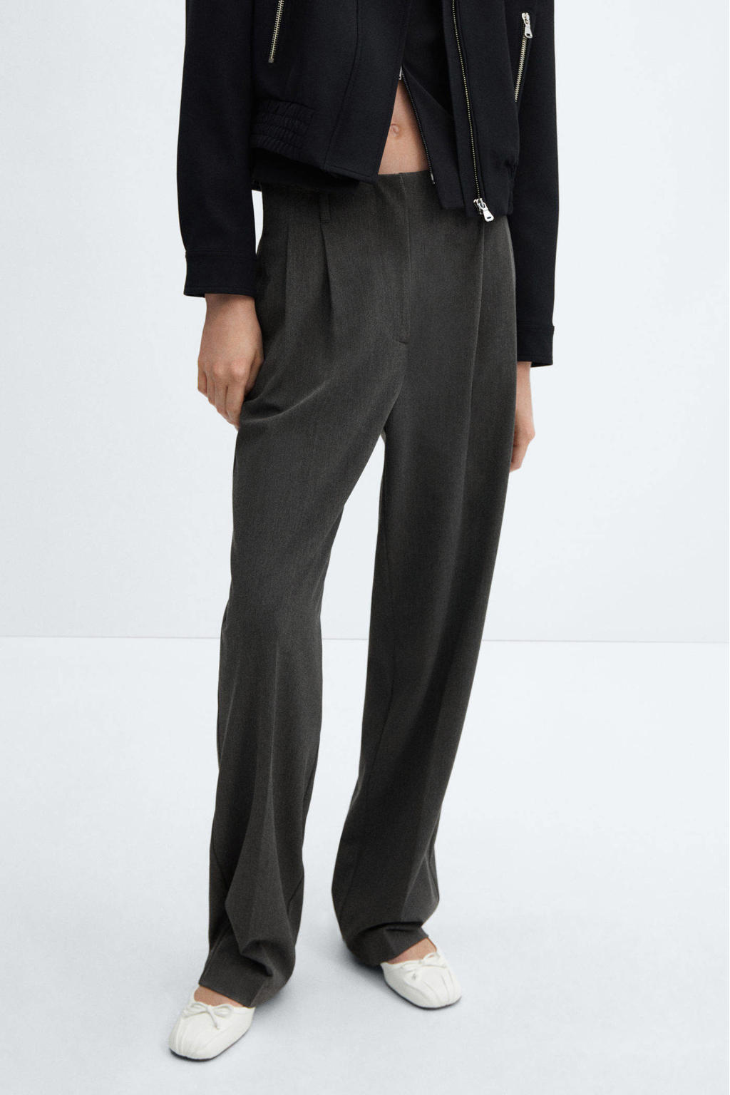 Mango wide leg pantalon antraciet | wehkamp