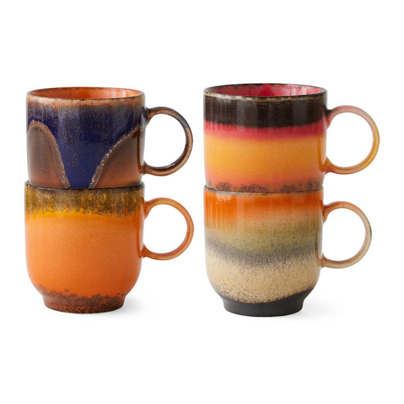 HKLIVING mok 70s (Ø8 cm) (250 ml) (set van 4) | wehkamp