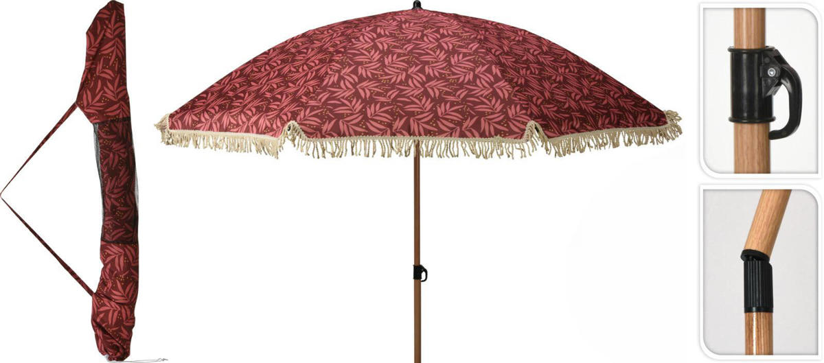 Ambiance Parasol bladeren print rood 170 cm | wehkamp