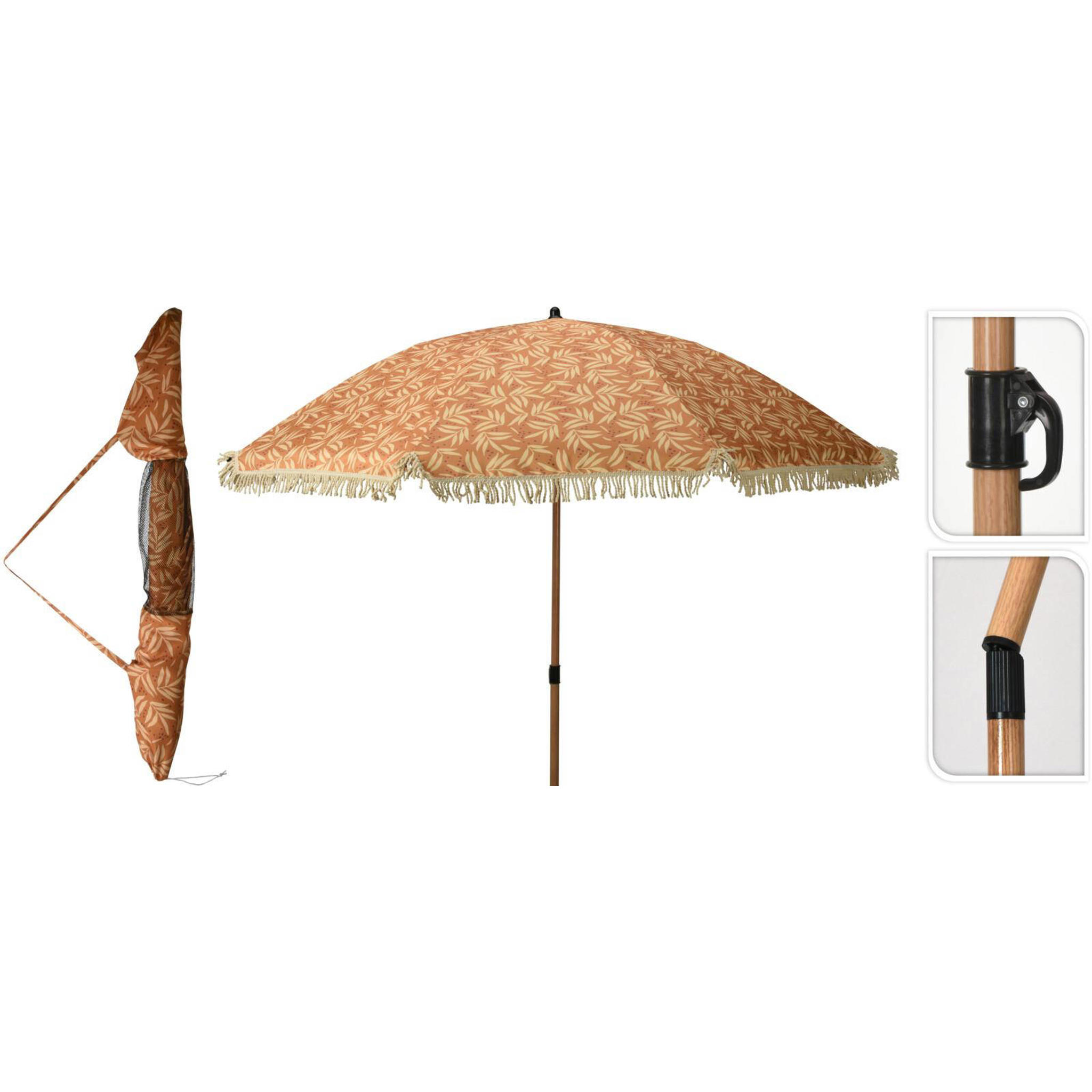 Ambiance Parasol bladeren print okergeel 170cm | wehkamp