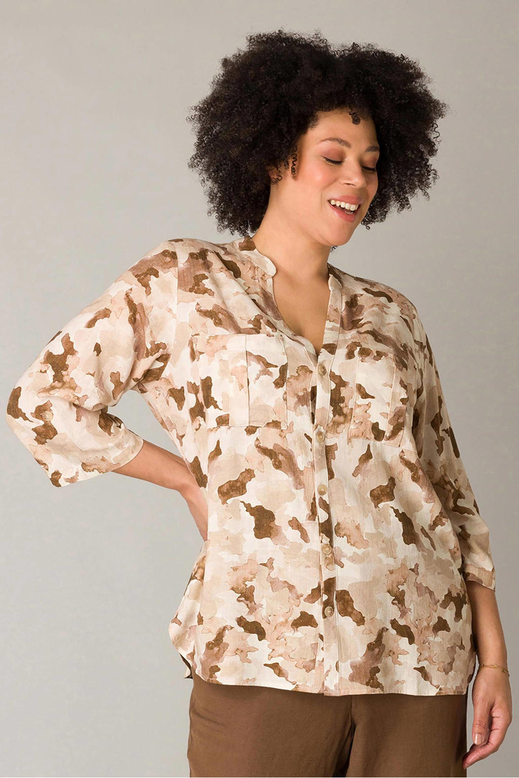 Yesta blouse met all over print beige/multi | wehkamp