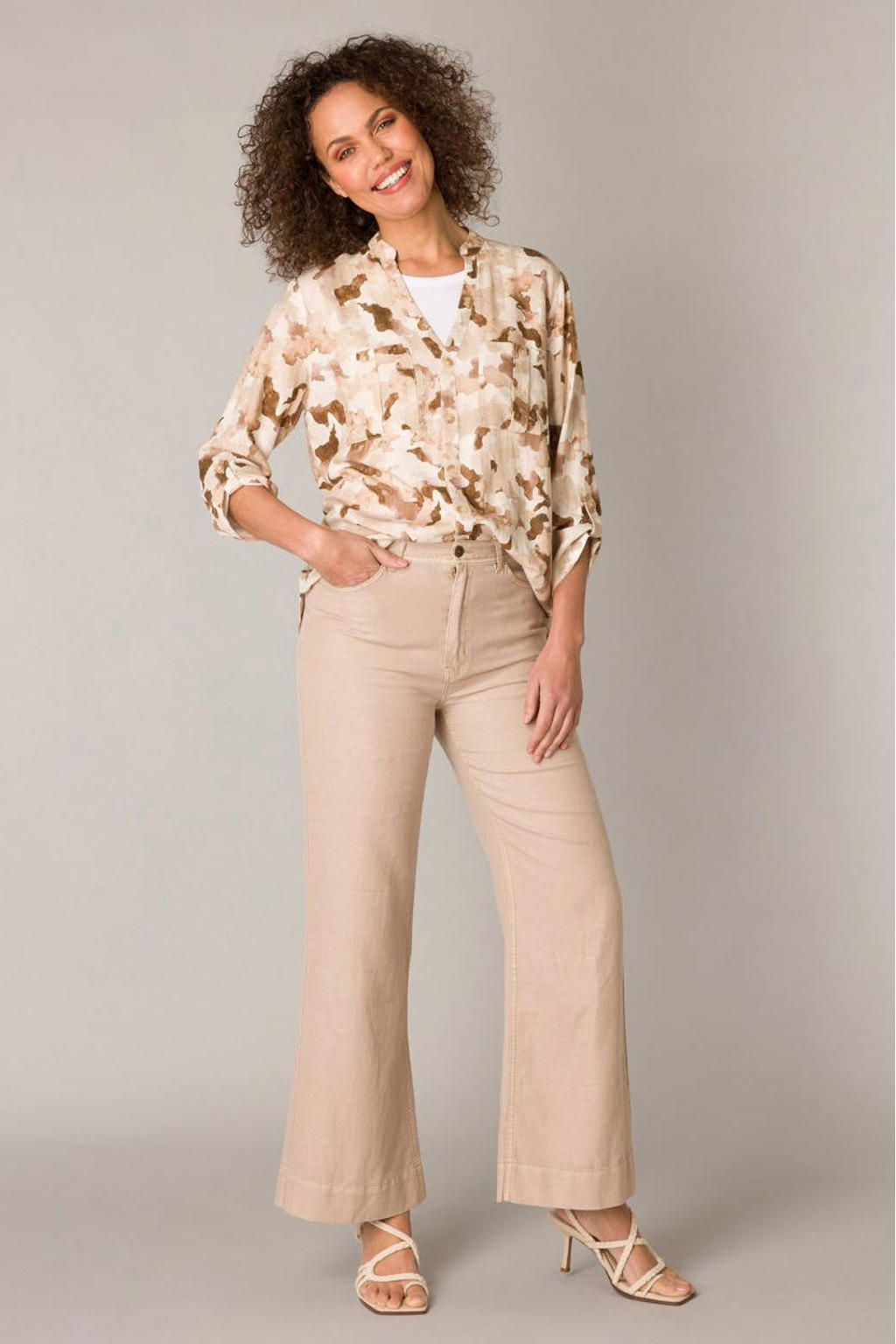 Yest blouse met all over print zand/bruin | wehkamp