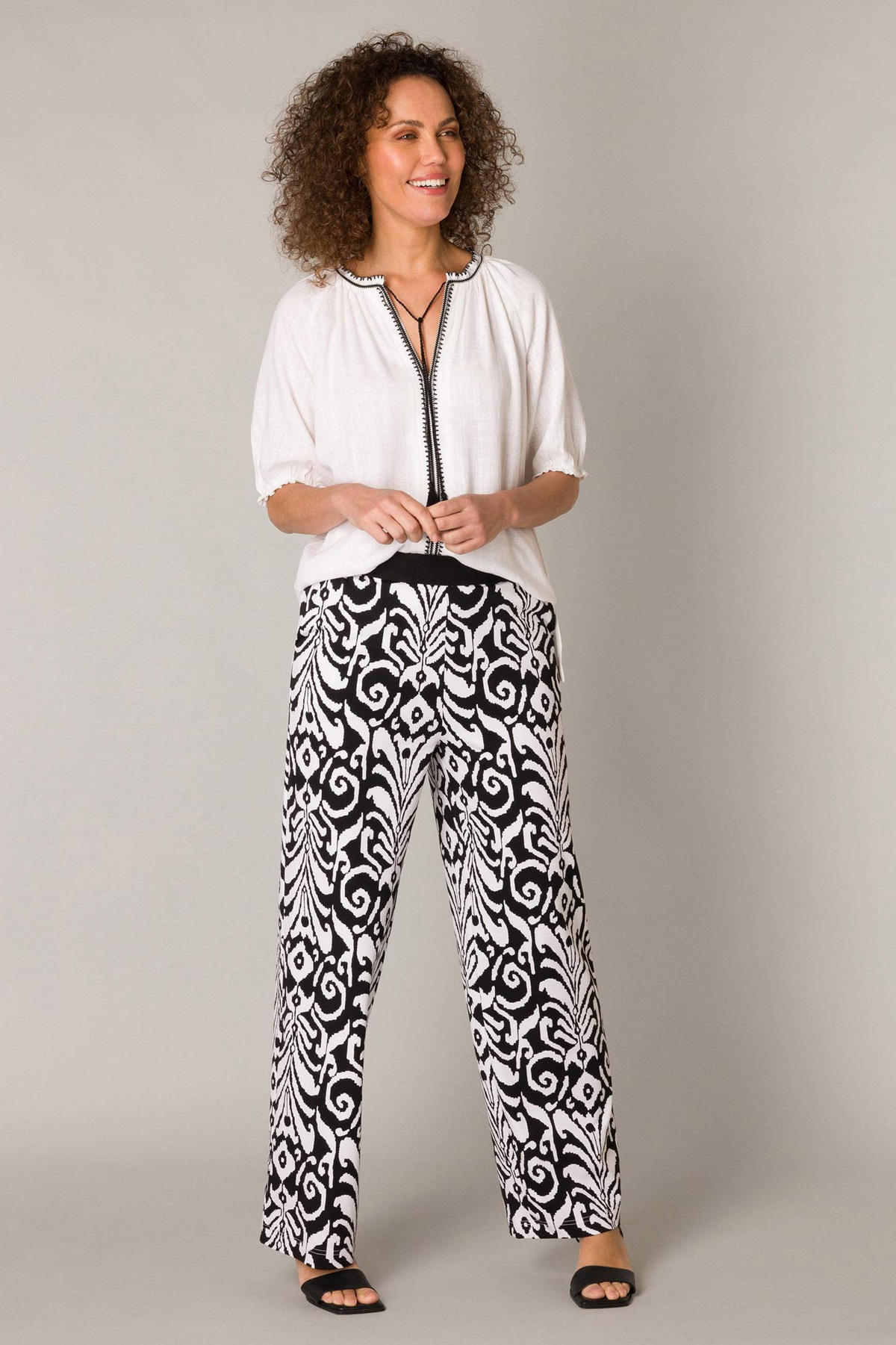 Yest wide leg broek Gerda met all over print zwart/wit | wehkamp