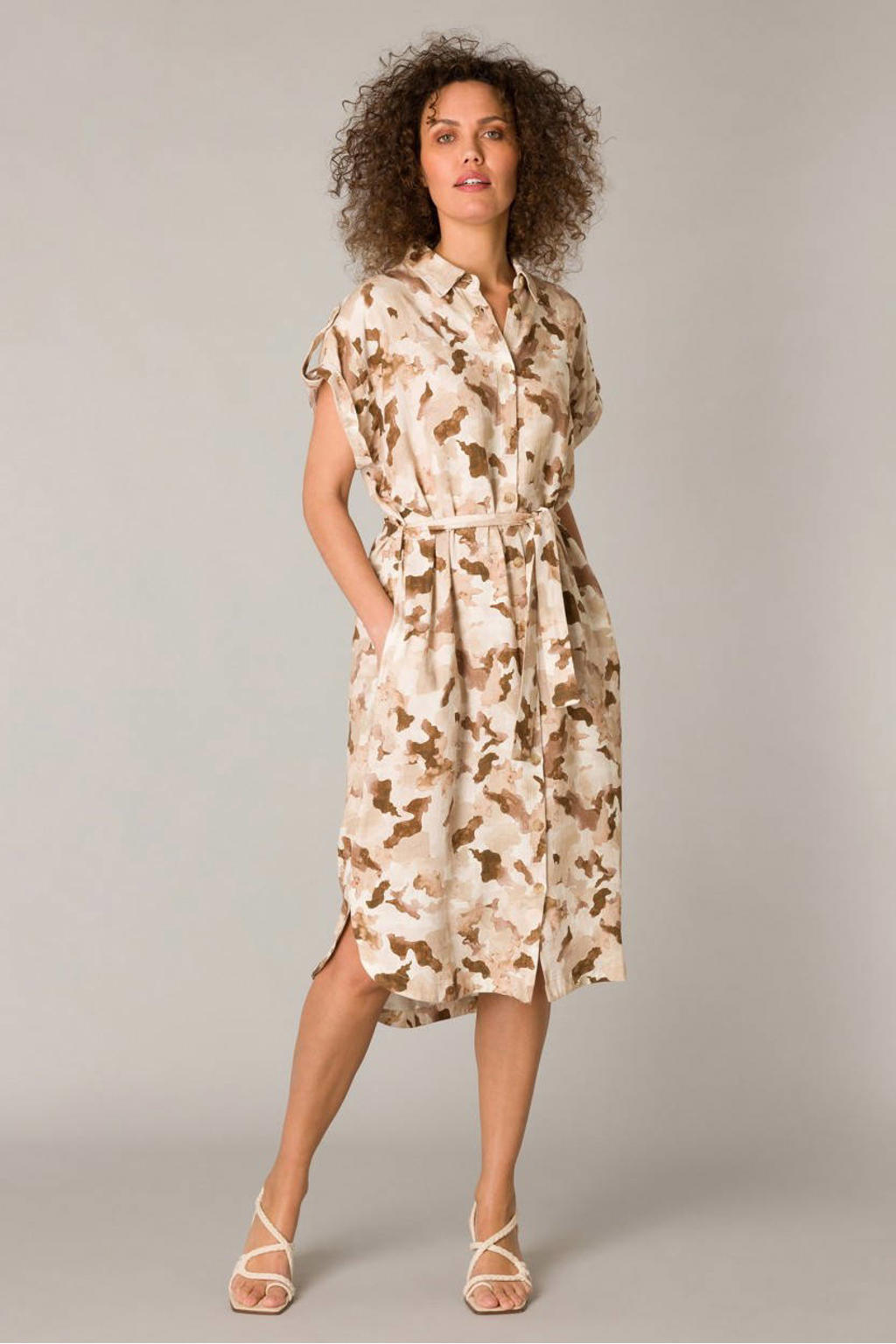 Yest blousejurk met linnen en all over print zand/bruin | wehkamp