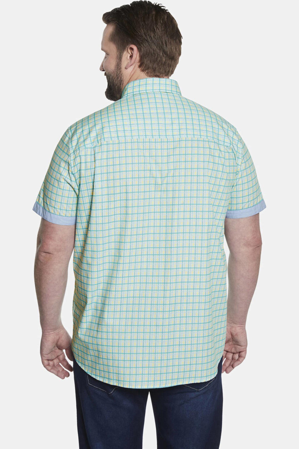 Charles Colby geruit loose fit overhemd DUKE FARNEL Plus Size turqoise ...