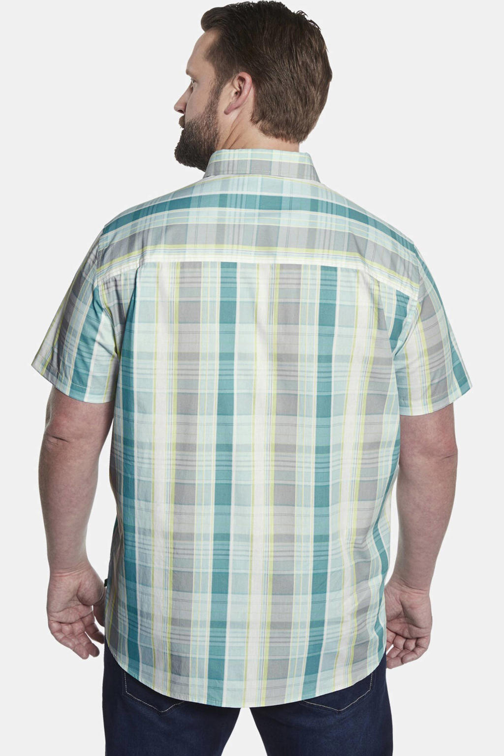 Charles Colby geruit loose fit overhemd DUKE SULLY Plus Size mintgroen ...