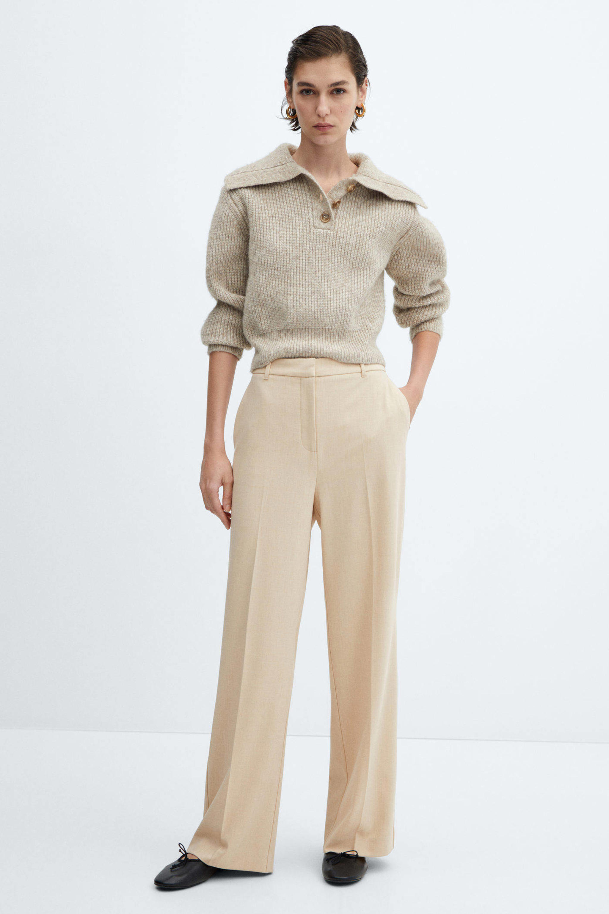 Mango wide leg pantalon lichtbeige | wehkamp