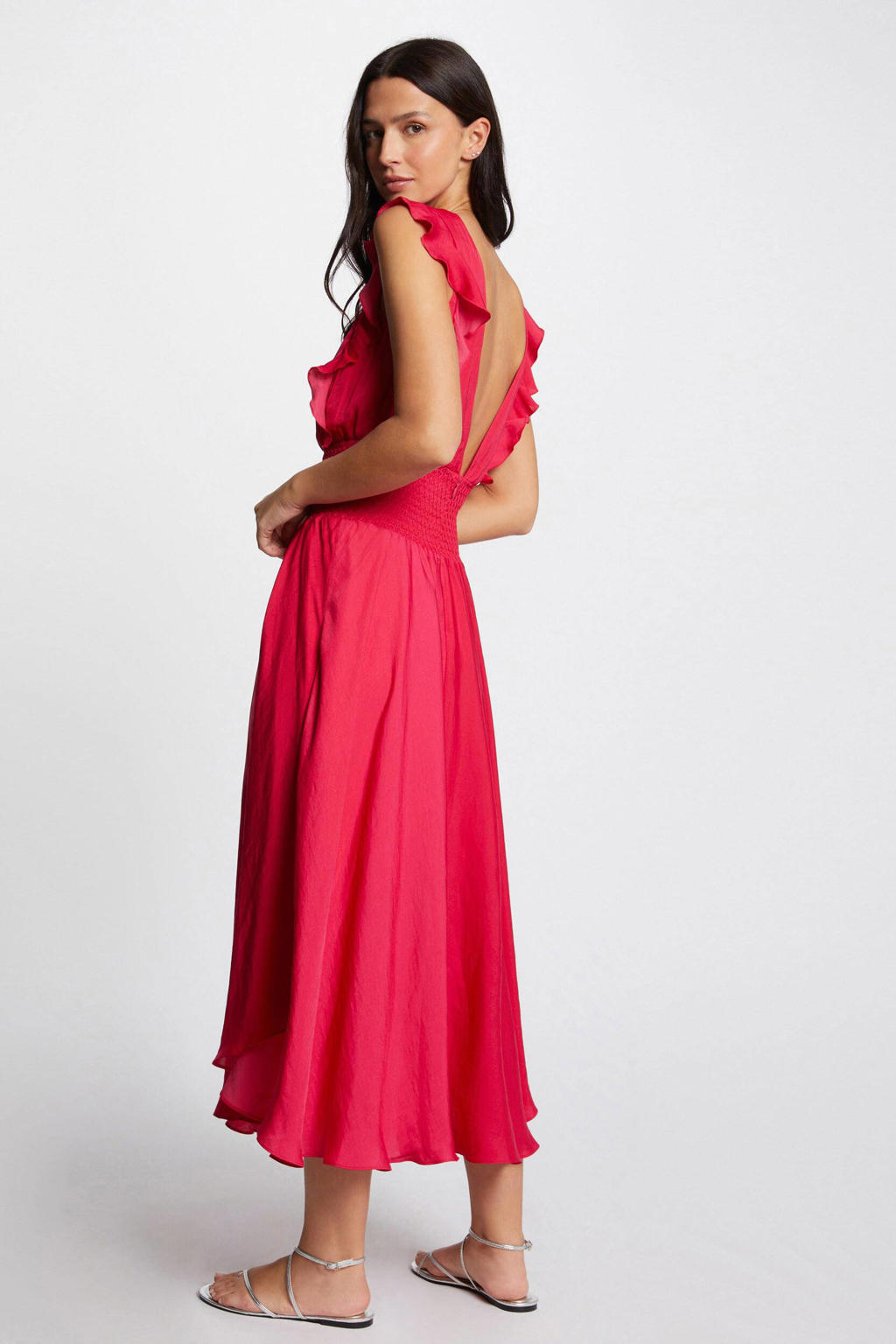 Morgan jurk met open rug fuchsia/rood | wehkamp