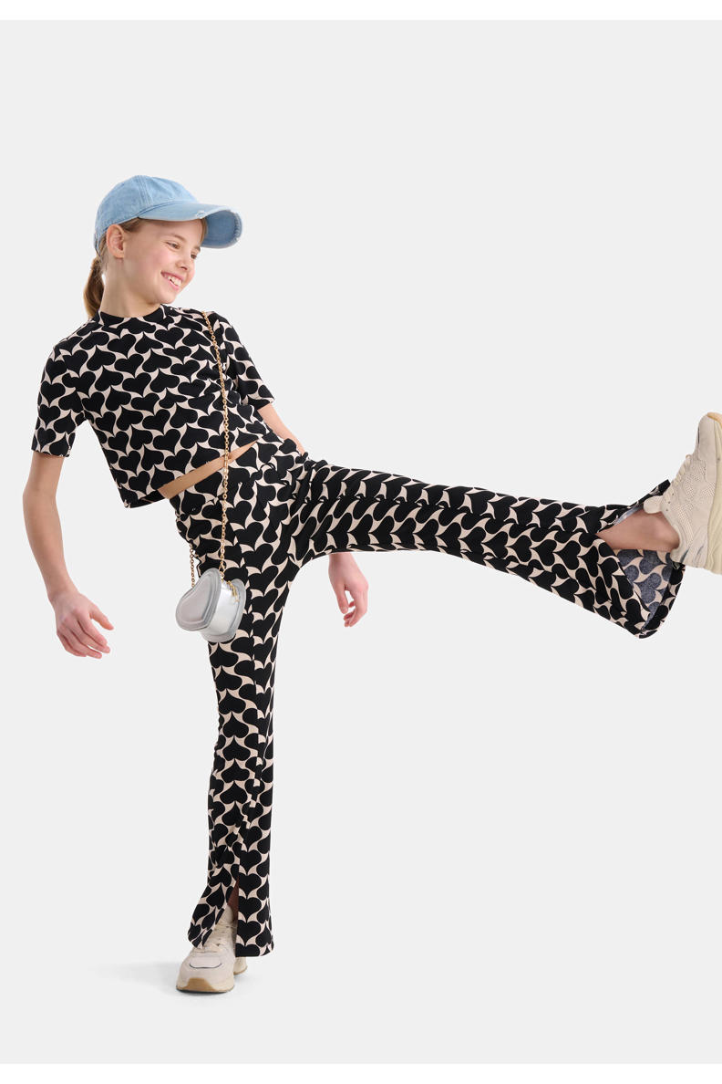 Shoeby flared broek met hartjes zwart | wehkamp