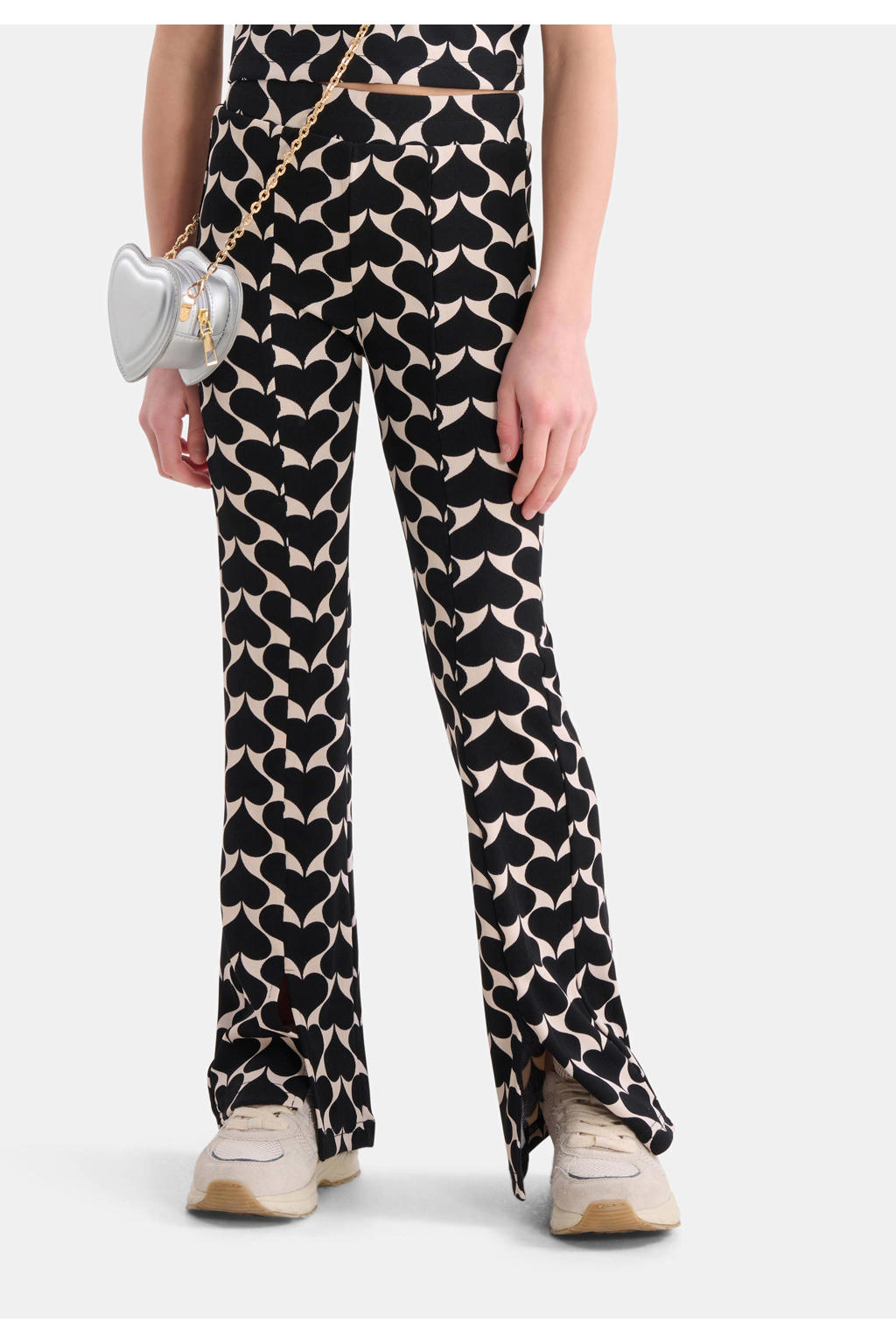 Shoeby flared broek met hartjes zwart | wehkamp
