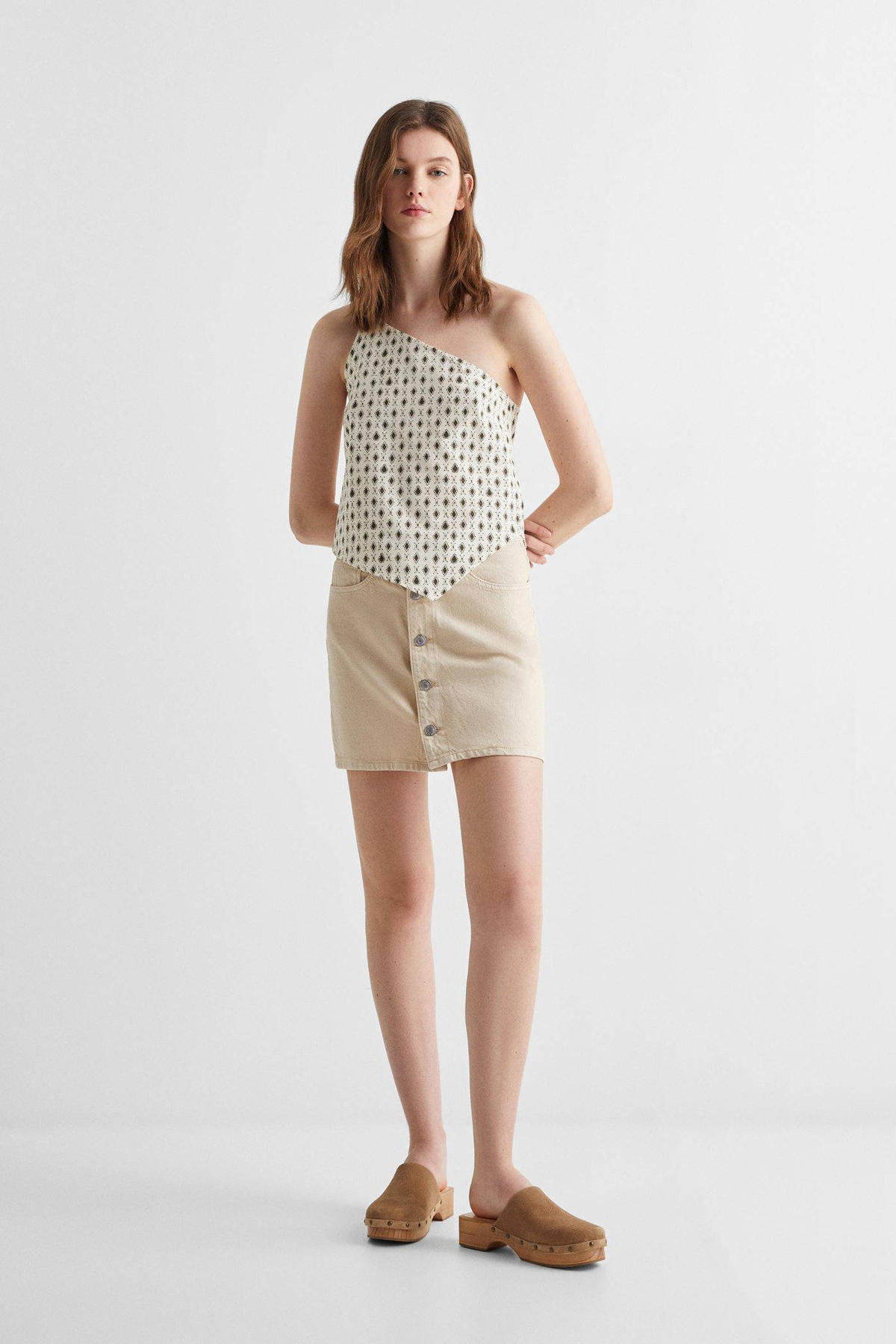 Mango Kids one shoulder spaghettitop met all over print wit | wehkamp