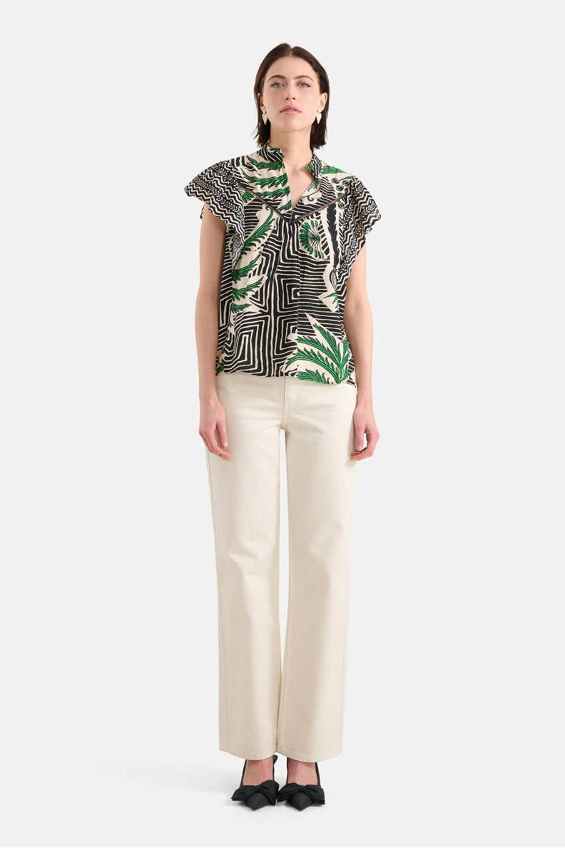 Shoeby top met all over print zwart/ecru/groen | wehkamp