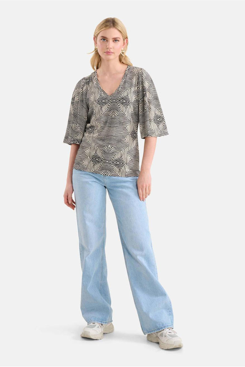 Shoeby top met all over print zwart/beige | wehkamp