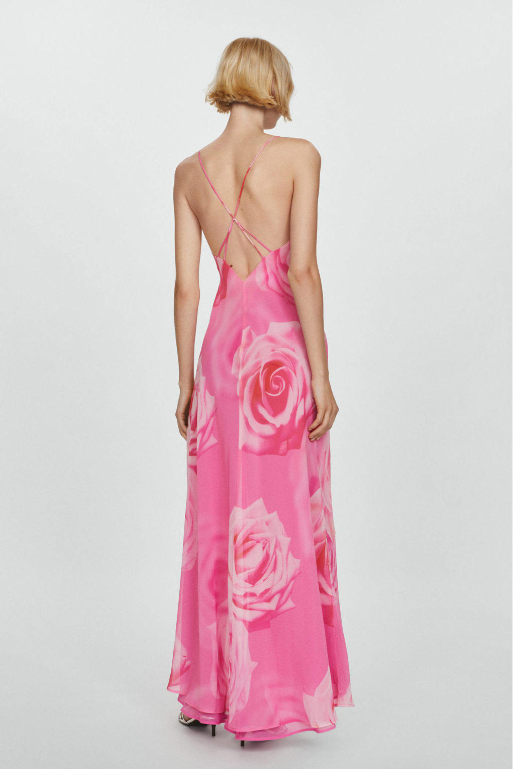 Mango gebloemde maxi jurk met open rug roze | wehkamp