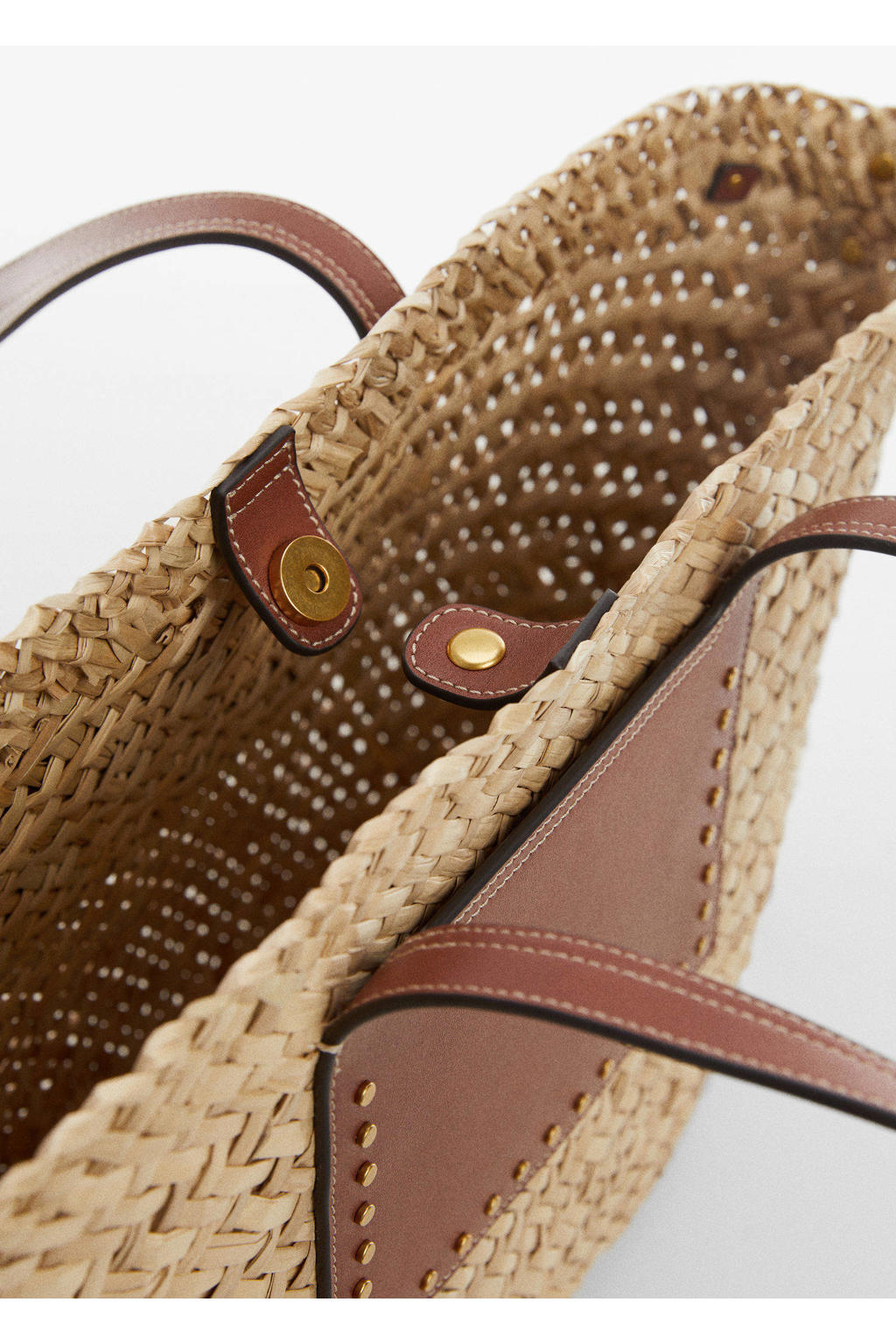 Mango raffia shopper naturel/cognac | wehkamp